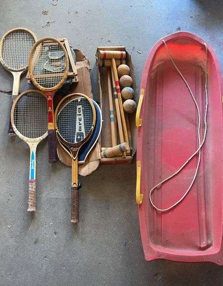 Spalding, Wilson & Garcia Vintage Tennis Rackets, Crochet Set & Sled ...