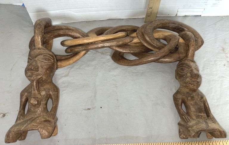 Vintage Folk Art Hand Carved Wooden Marriage Chain - Sherwood Auctions