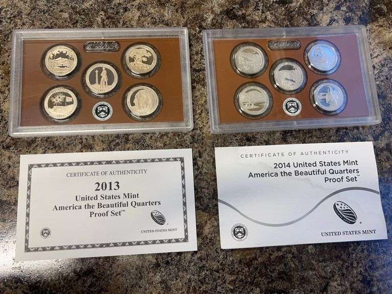 2013 S & 2014 S U.S. Mint America the Beautiful Quarters Proof Sets ...