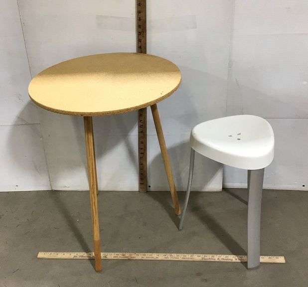 Wooden Circle Stand and Stool - Sherwood Auctions