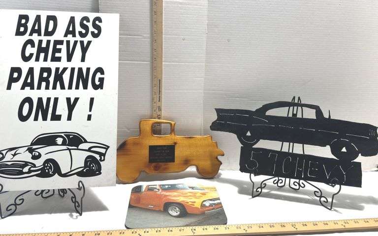 57 Chevy' metal wall art, novelty metal sign “Bad Ass Chevy Parking ...
