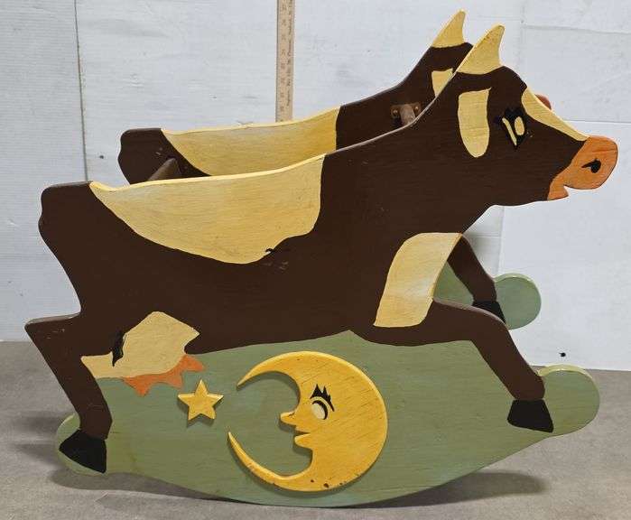 Hand-Painted Cow Wooden Rocking Toy - Sherwood Auctions
