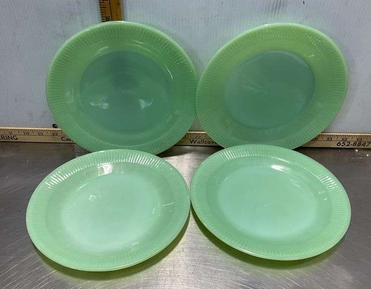 (4) Fire King Jadeite Green 9” Plates - Sherwood Auctions