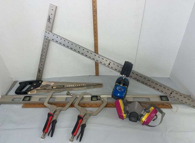 Johnson T-Square, Stanley 20” Saw, 4’ Level, Pocket Hole Clamps, 3M ...
