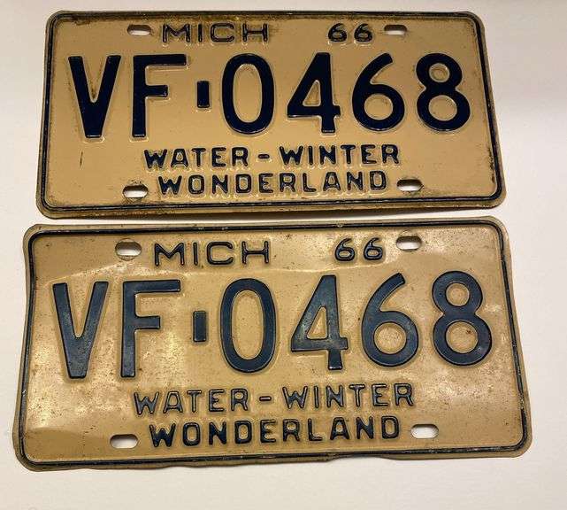 1966 Michigan License Plates-Pair - Sherwood Auctions