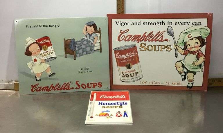2 Metal Campbell Soup Signs and Thermometer - Sherwood Auctions