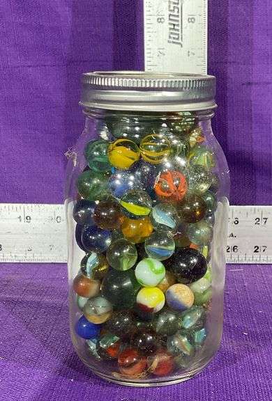 Quart Mason Jar of Assorted Marbles - Sherwood Auctions