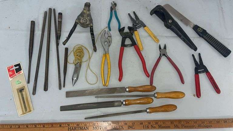 Wood Handle Files, Hand Tools, Pin Punches & Plumb Bob - Sherwood Auctions