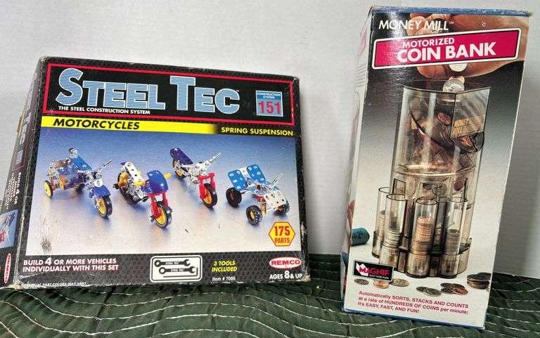 Steel Tec Motorcycle Set & Motorized Coin Bank - Sherwood Auctions