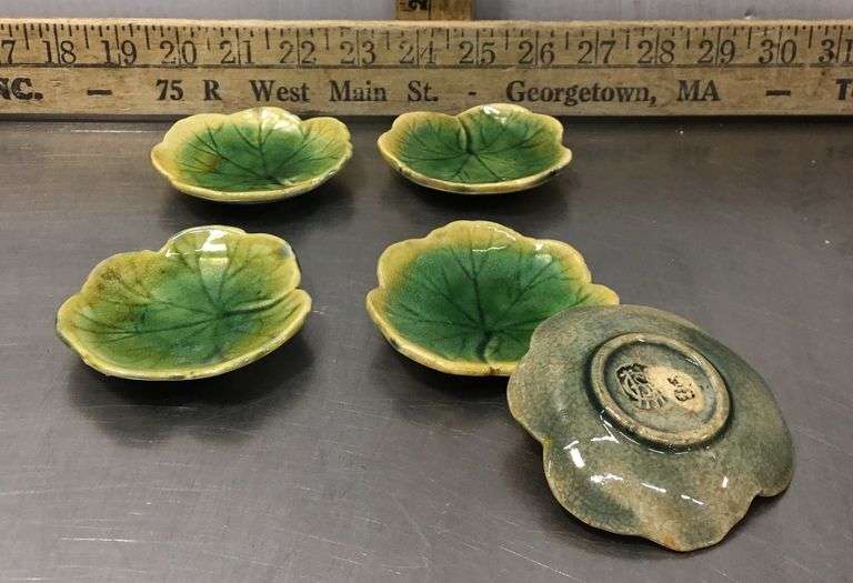 Griffith, Smith & Hill Majolica Earthenware Geranium Leaf Butter Pats ...