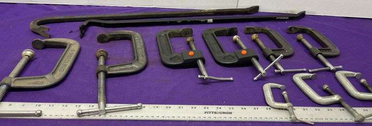 Two Craftsman 5” C-Clamps, Two Pittsburgh 4” C-Clamps, 2 1/2” C-Clamps ...
