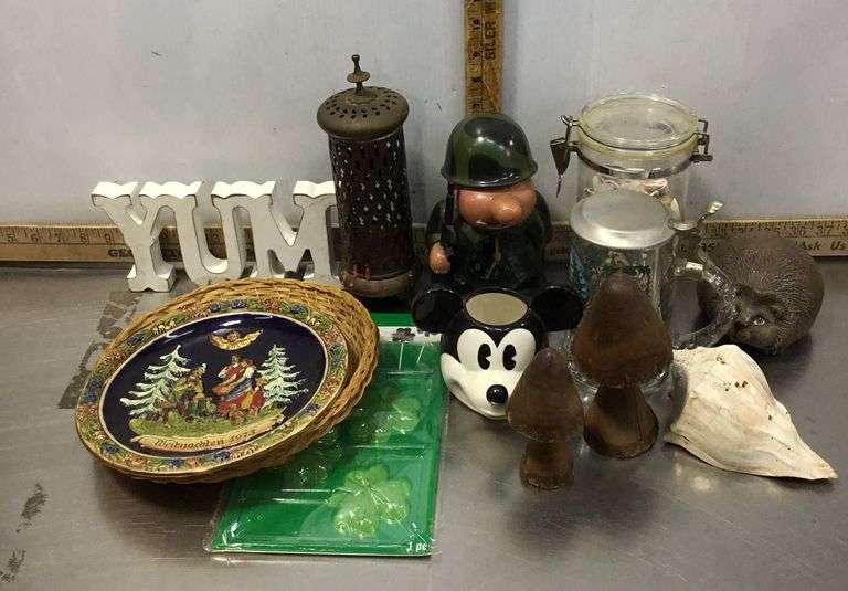 Shells, Wooden Mushrooms, Lollipop Molds, Wicker Basket, Plate ...