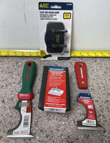 Warner Clip On Headlamp, Paint Tool & Sanding Block - Sherwood Auctions