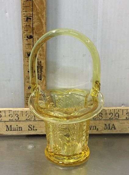 Fenton Yellow Topaz Butterflies and Berries Glass Basket - Sherwood ...