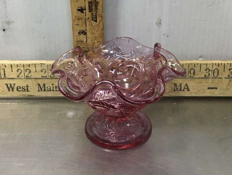 Fenton Pink Glass Strawberry Pattern Compote - Sherwood Auctions