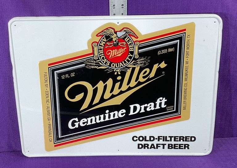 18.24”x25” Miller Genuine Draft Metal Bar Sign - Sherwood Auctions