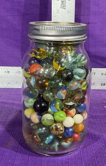 Quart Mason Jar of Assorted Marbles - Sherwood Auctions