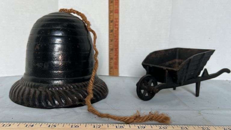 Cast Iron Beehive Twine Holder & Wheel Barrow - Sherwood Auctions