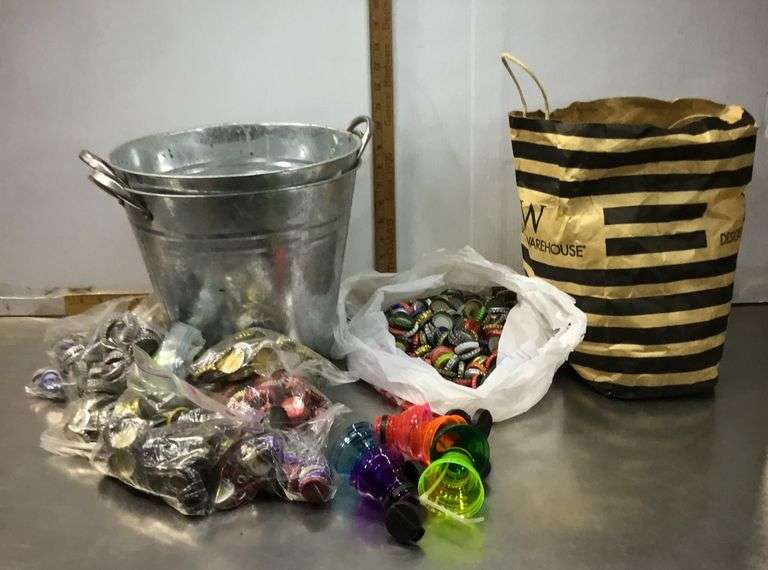 2 Galvanized Buckets, Bottle Top and Lots Of Bottle Caps - Sherwood ...