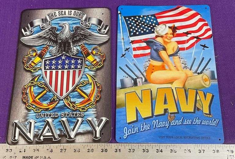 Pair of Navy 8”x12” Tin Signs - Sherwood Auctions