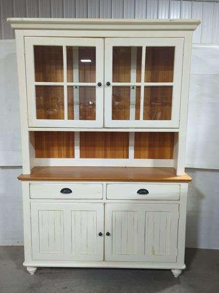 80" Tall Lighted Hutch Cabinet (54" wide & bottom cabinet 18" deep ...