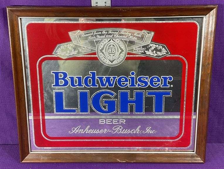 18”x22” Framed Budweiser Light Bar Mirror - Sherwood Auctions