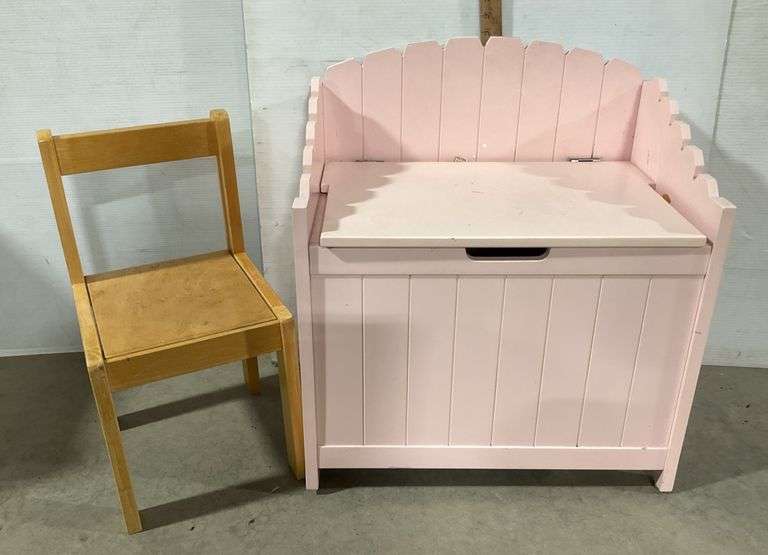 Heavy Wooden Toy Box Seat & Children’s Chair - Sherwood Auctions
