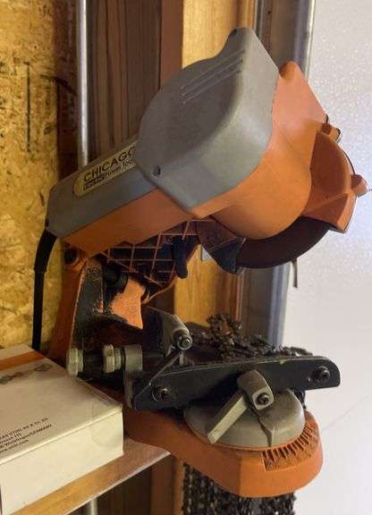 Chicago Electric Chain Sharpener- has power & Chain Saw Chains - Sherwood Auctions