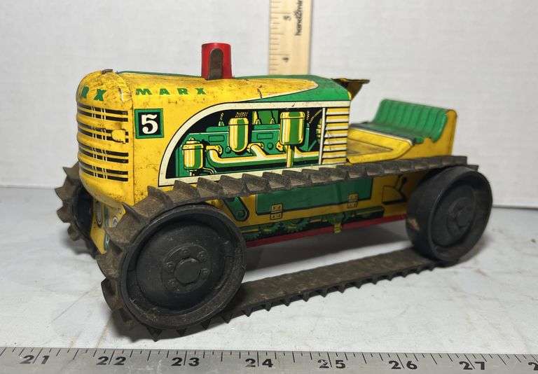 1950's Marx 5 Wind-Up Tin Toy Climbing Tractor - Sherwood Auctions