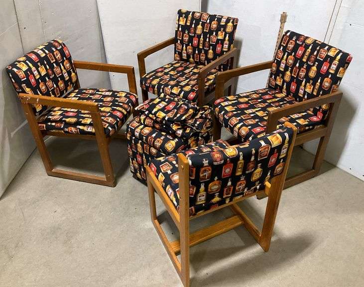 Set of 4 Man Cave Chairs, Footstool, 5 Lined Curtains & Leftover ...
