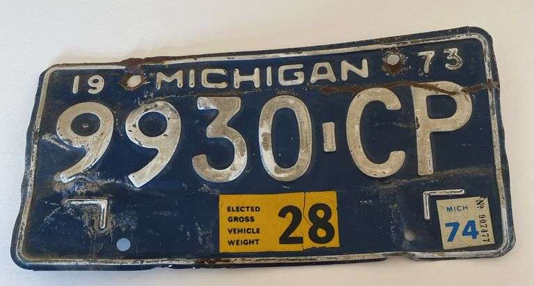 1973 Michigan License Plate - Sherwood Auctions