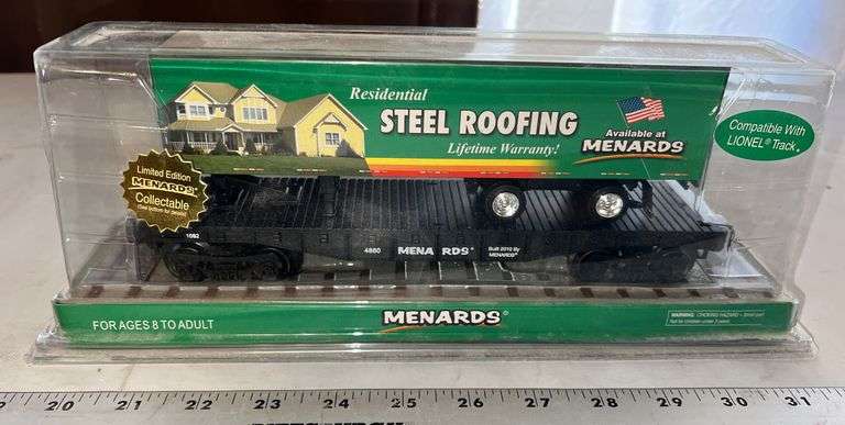 Lionel Compatible MENARDS Steel Roofing Trailer On Flatcar 0:27 Scale ...