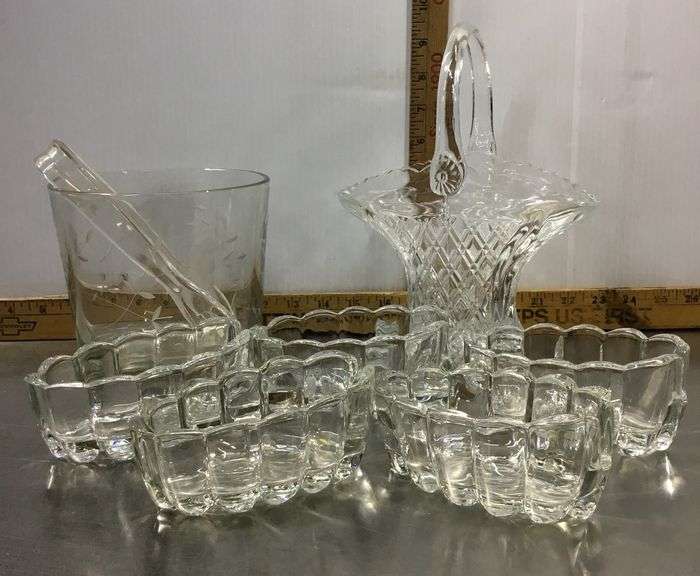 Princess House Ice Bucket, Crystal Spoon/Fork Holders and Clear Glass ...