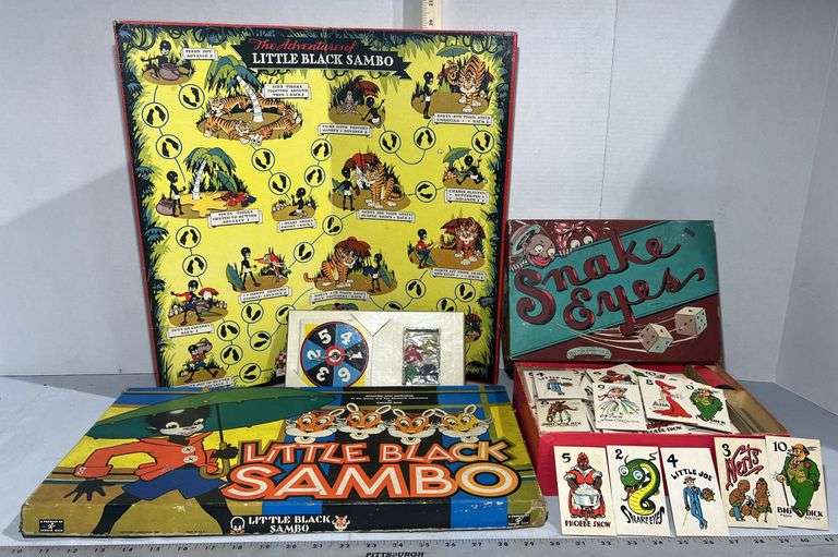 1945 Little Black Sambo Board Game By Cadaco Ellis & 1961 Snake Eyes Game - Sherwood Auctions