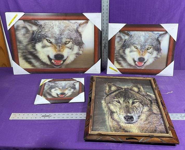 4 Pc Framed Wolf Decor - Sherwood Auctions