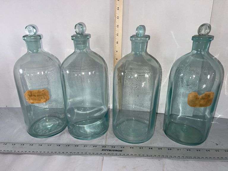 Early 1900’s Baker, WT & Unmarked Green Glass Apothecary Bottles w/ Stopper- USA 12" tall ...