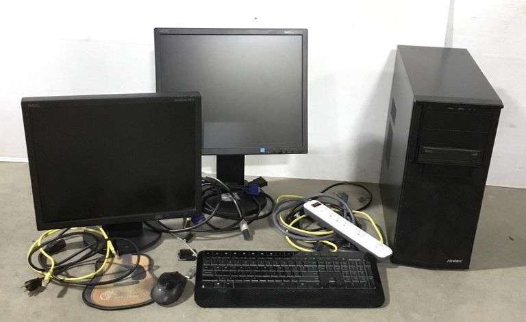 Antec Computer Tower, (2) Monitors, Keyboard and Mouse - Sherwood Auctions
