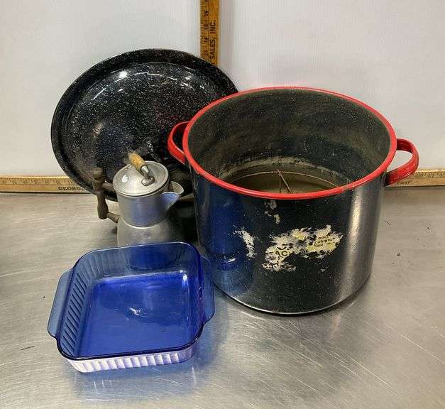 Canning Pot, Mismatched Lid, Coffee Pot & Pyrex Blue Baking Dish ...