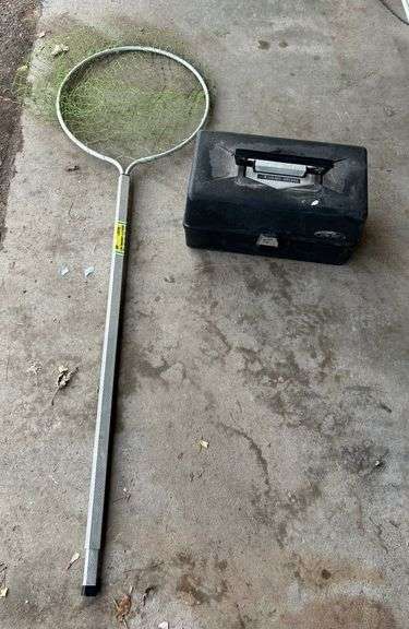 Tackle Box with Tackle and Fishing Net - Sherwood Auctions