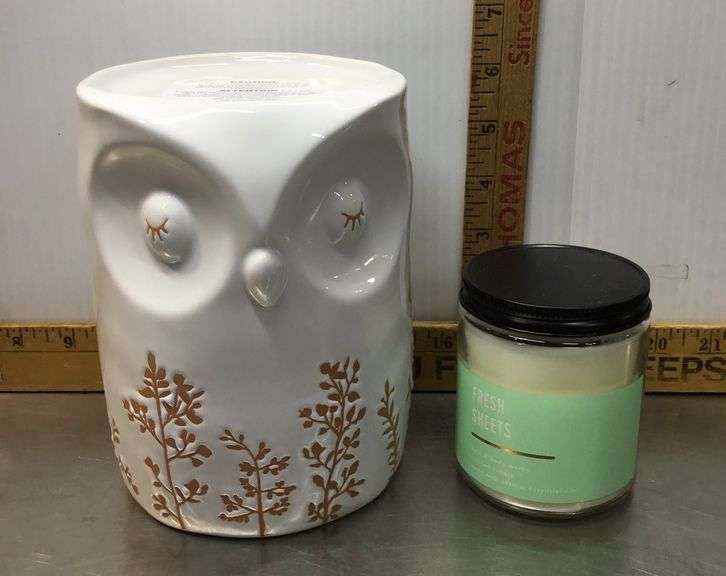 Bath & Body Owl Candle Holder and Fresh Sheets 7oz. Candle - Sherwood ...