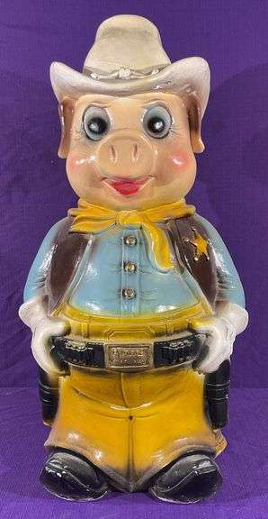 26”T Vintage Chalkware Big Boy Pig Sheriff - Sherwood Auctions