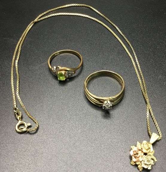 P14K Gold Ring, 10Kt Gold Ring and 10K Gold Necklace With Charm ...