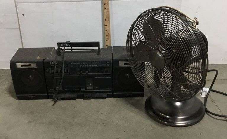 Retro SONY Stereo and Intertek Metal Desk Fan - Sherwood Auctions