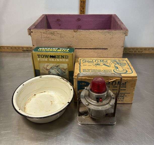 Wooden Box, Fish Skinner, Grind-O-Mat, Bowl & Old Lantern - Sherwood ...