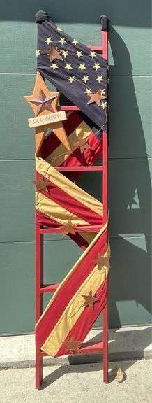 “Old Glory” Wooden 6’ tall Ladder w/ American Flag - Sherwood Auctions