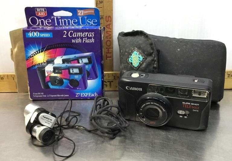Tasco Monocular, Canon Camera With Case and 2 One Time Use Cameras ...