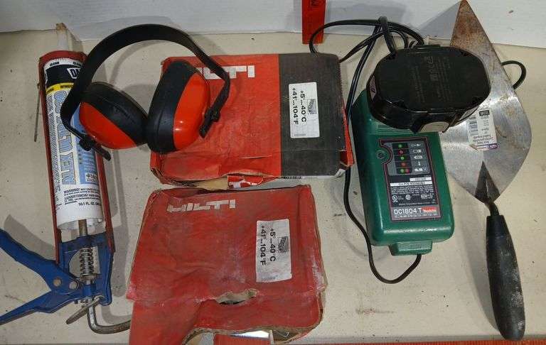 Makita Battery and Charger, Ear Muffs, Caulk Gun + Misc. Items ...