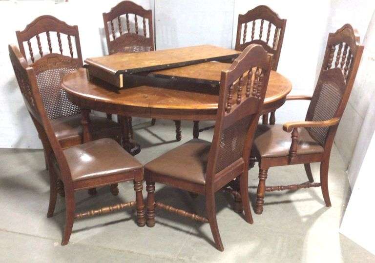 American Draw, Inc. Wood Dining Table With 6 Chairs and 2 Leaves ...