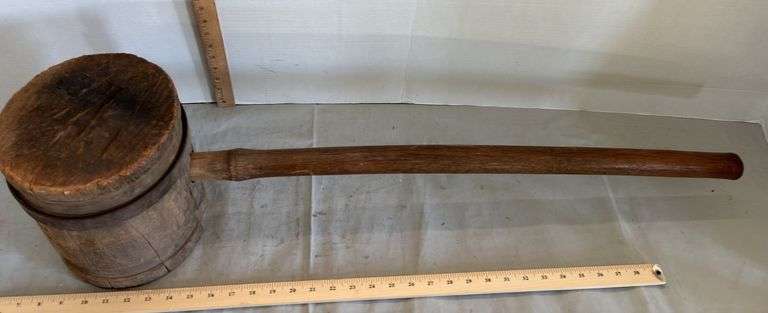 Extra Large Wooden Mallet with Steal Bands - Sherwood Auctions