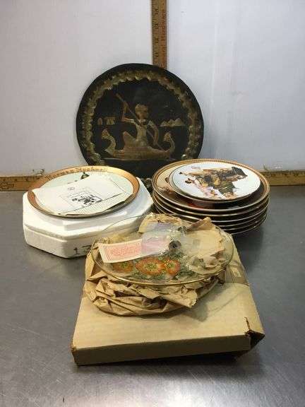 Norman Rockwell Plates, Viking Glass Tray, Metal Plate - Sherwood Auctions